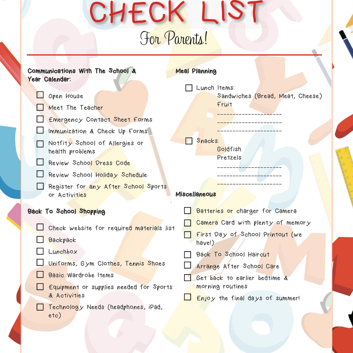 BACK TO SCHOOL-TO DO LIST – Classic Whimsy