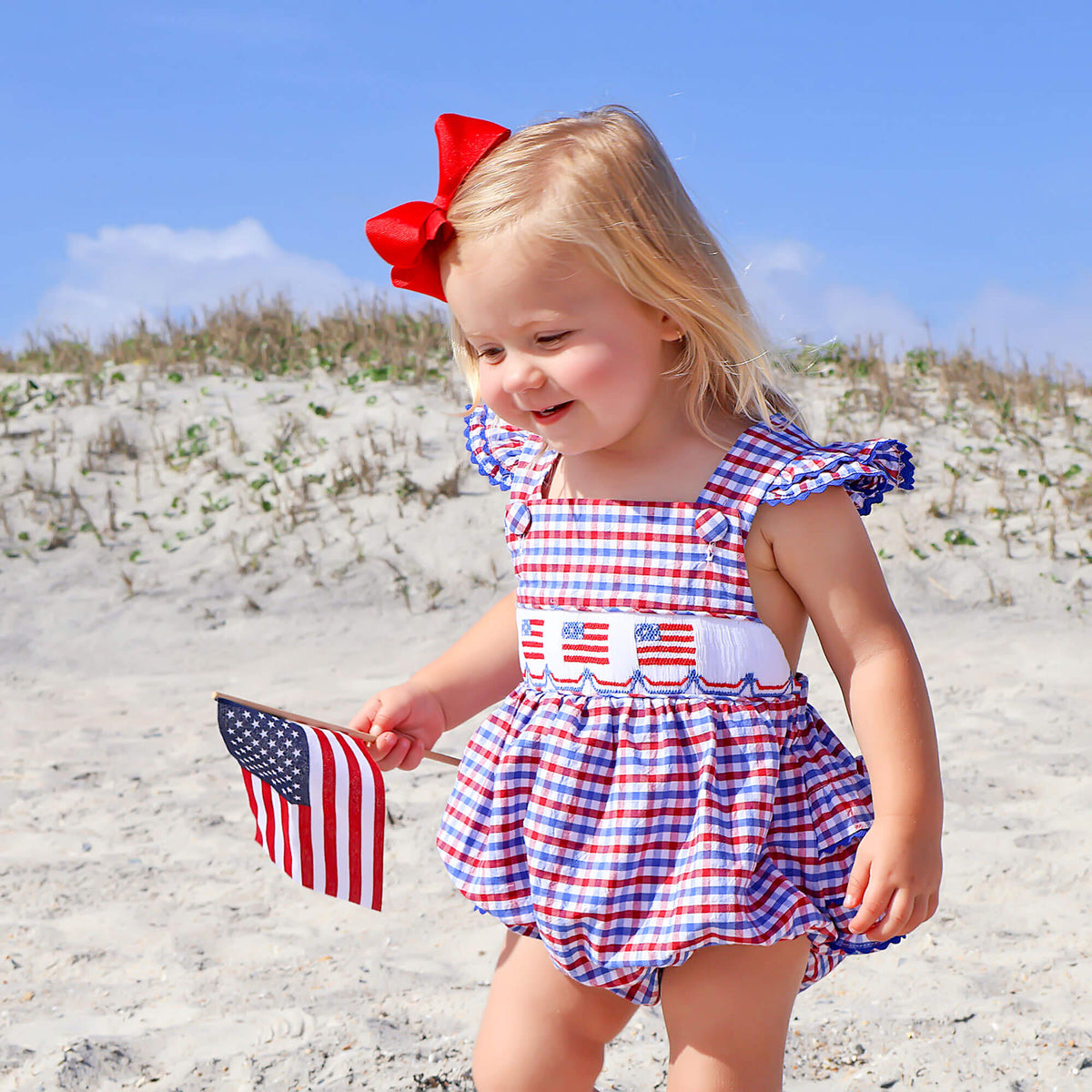 Star Smocked Red Plaid Leah Bubble – Classic Whimsy