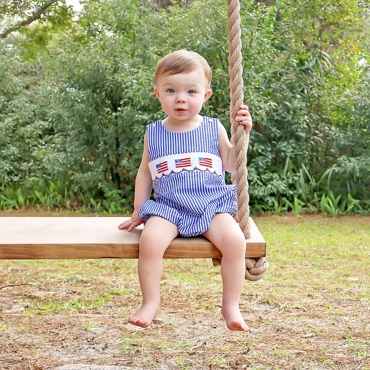 Flag Smocked Navy Stripe Sun Bubble – Classic Whimsy