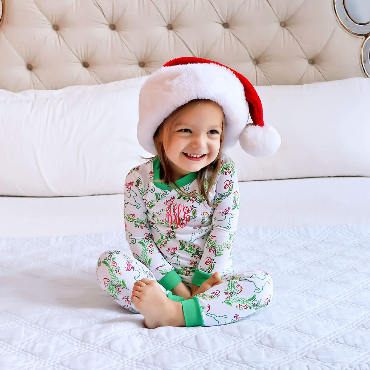 Prancing Reindeer Print Green Rib Pajamas – Classic Whimsy