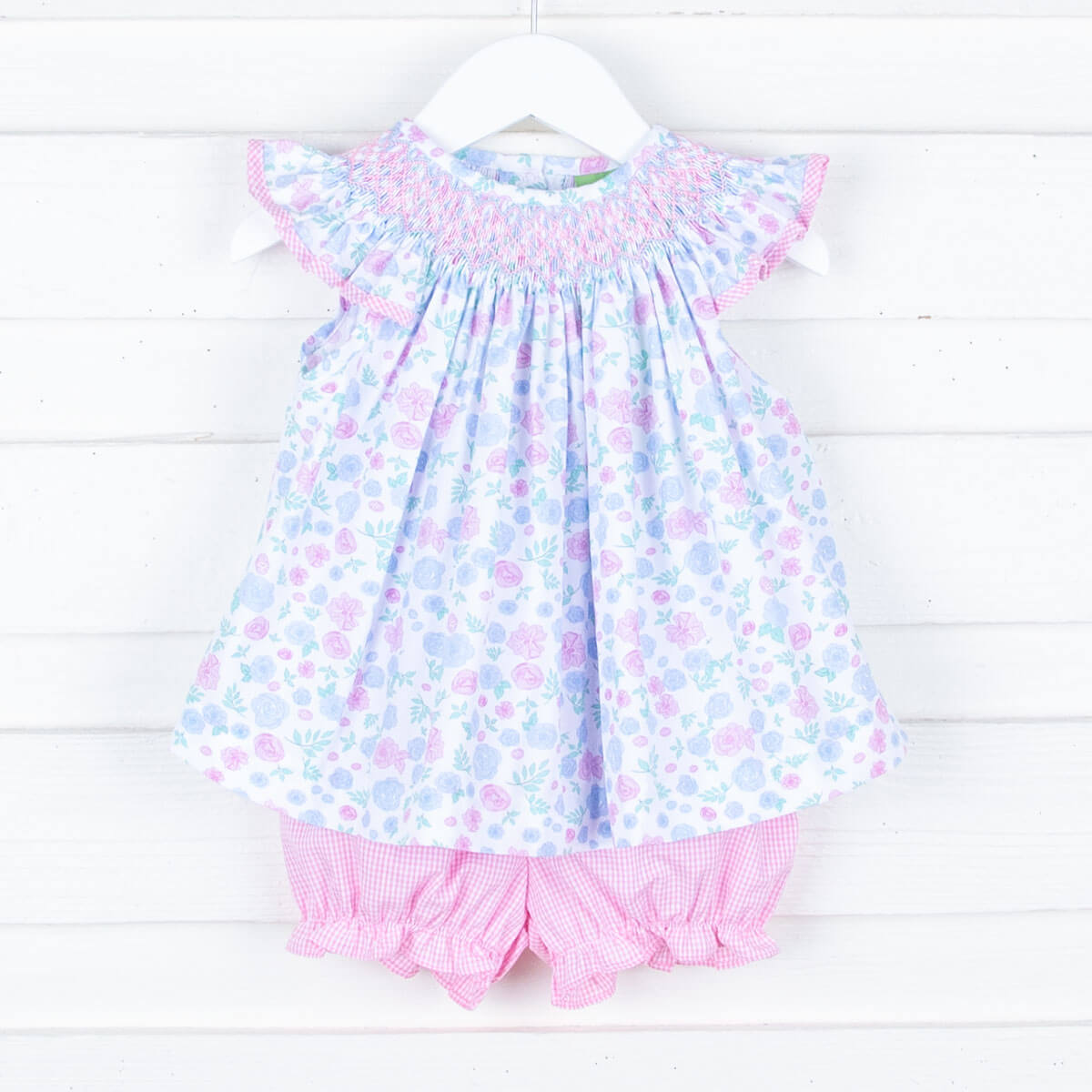 Geometric Smocked Garden Rose Bloomer Set – Classic Whimsy