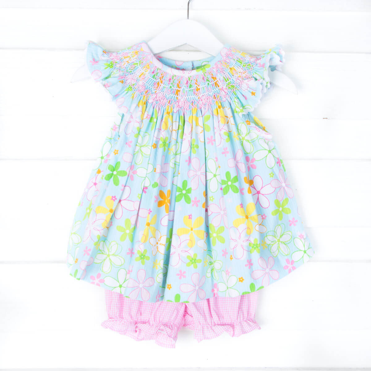 Geometric Smocked Floral Bloomer Set – Classic Whimsy