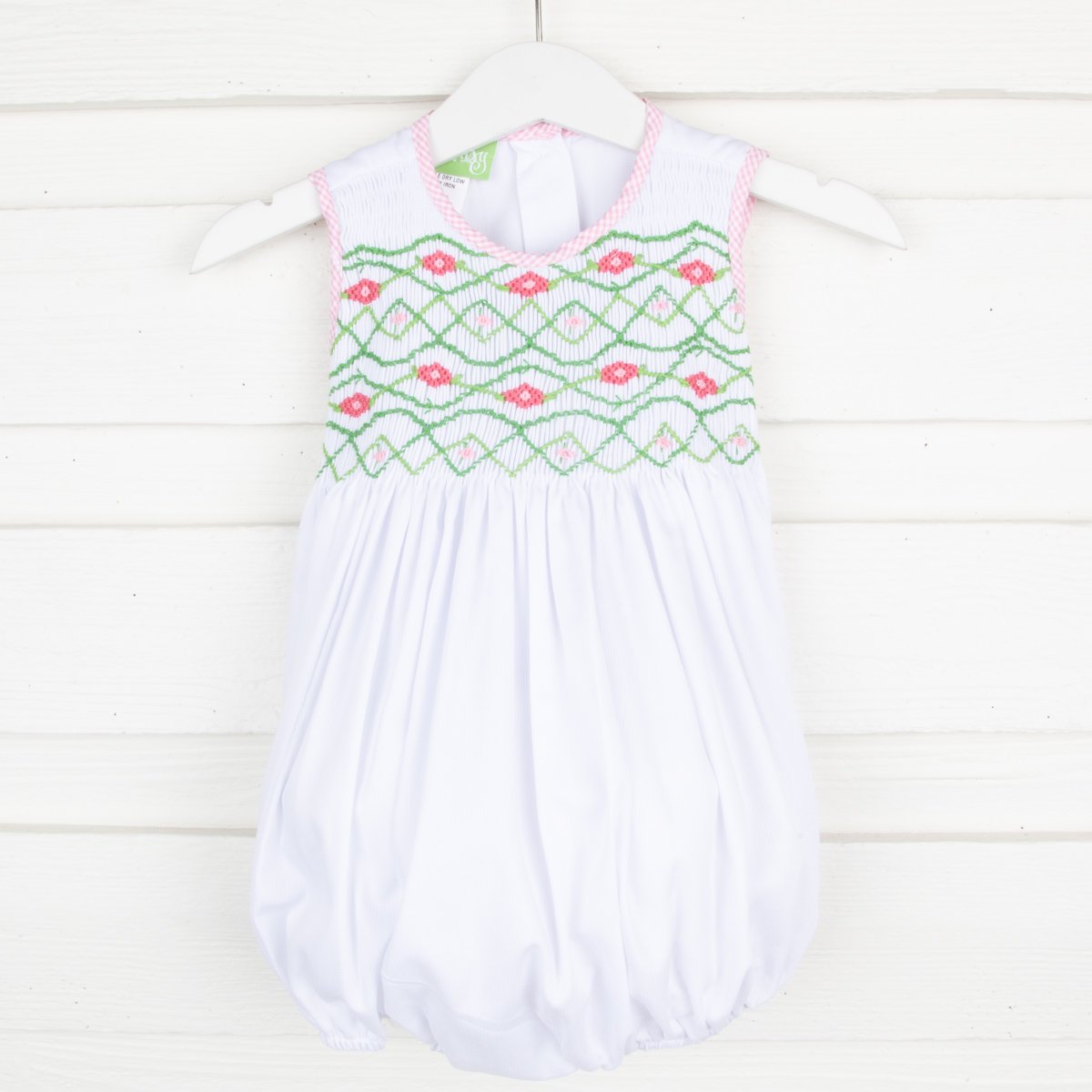 Chest Smocked Geometric Bubble White Pique – Classic Whimsy