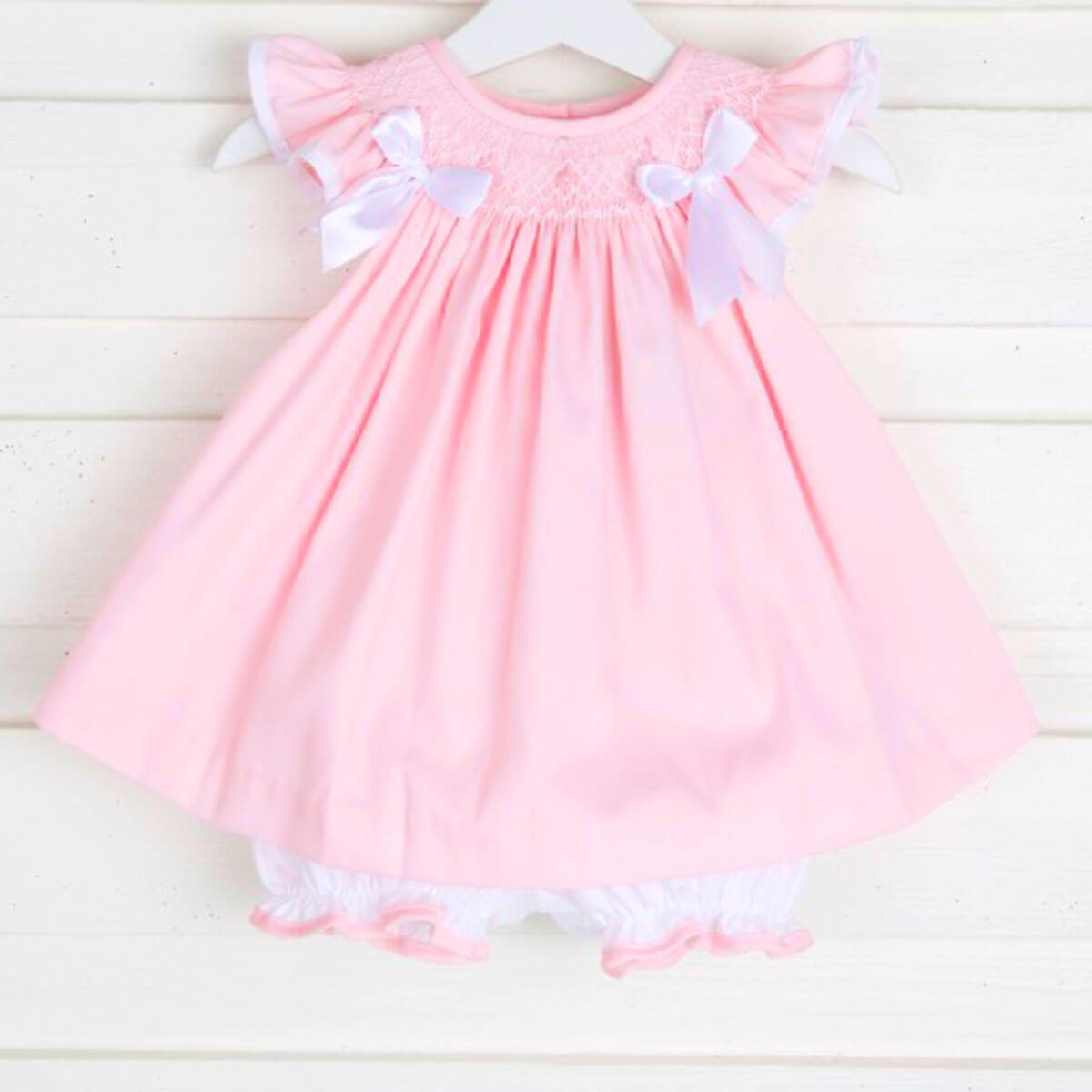 Pink Pique Rosette Smocked Ribbon Bloomer Set – Classic Whimsy