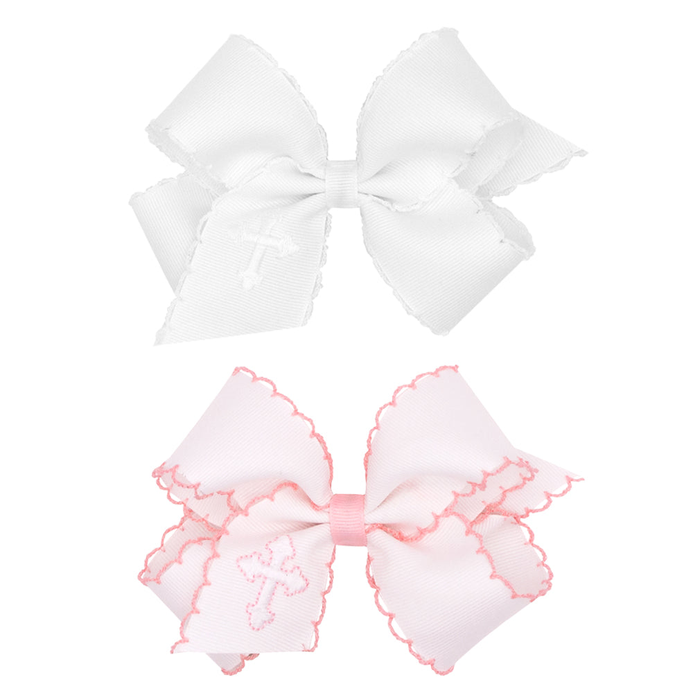 Embroidered Cross Moonstitch Bow White – Classic Whimsy