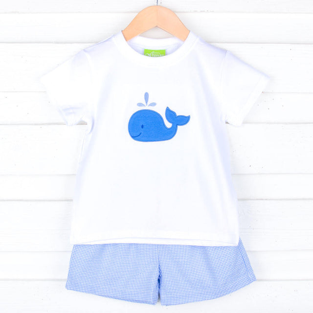 Whale Applique Blue Gingham Short Set – Classic Whimsy