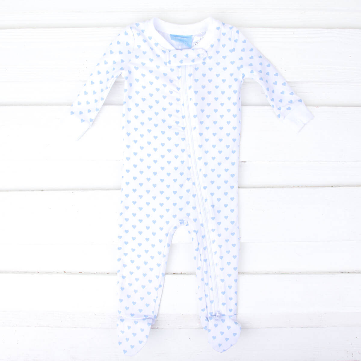 Blue Heart Print Zip Sleeper – Classic Whimsy