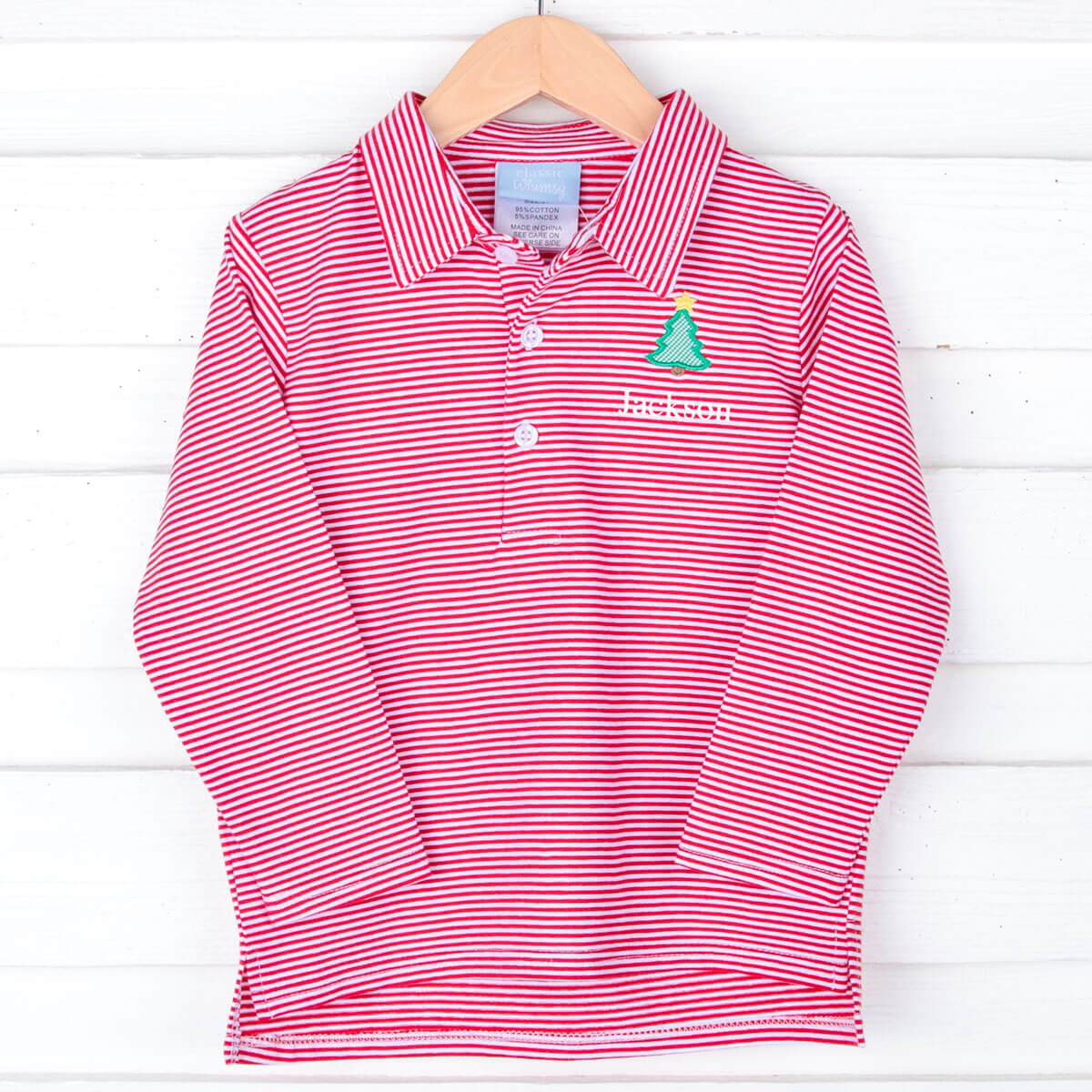 Christmas Tree Red Stripe Long Sleeve Polo – Classic Whimsy