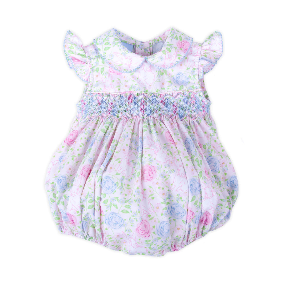 Botanical Floral Bunny Smocked Collared Bubble – Classic Whimsy