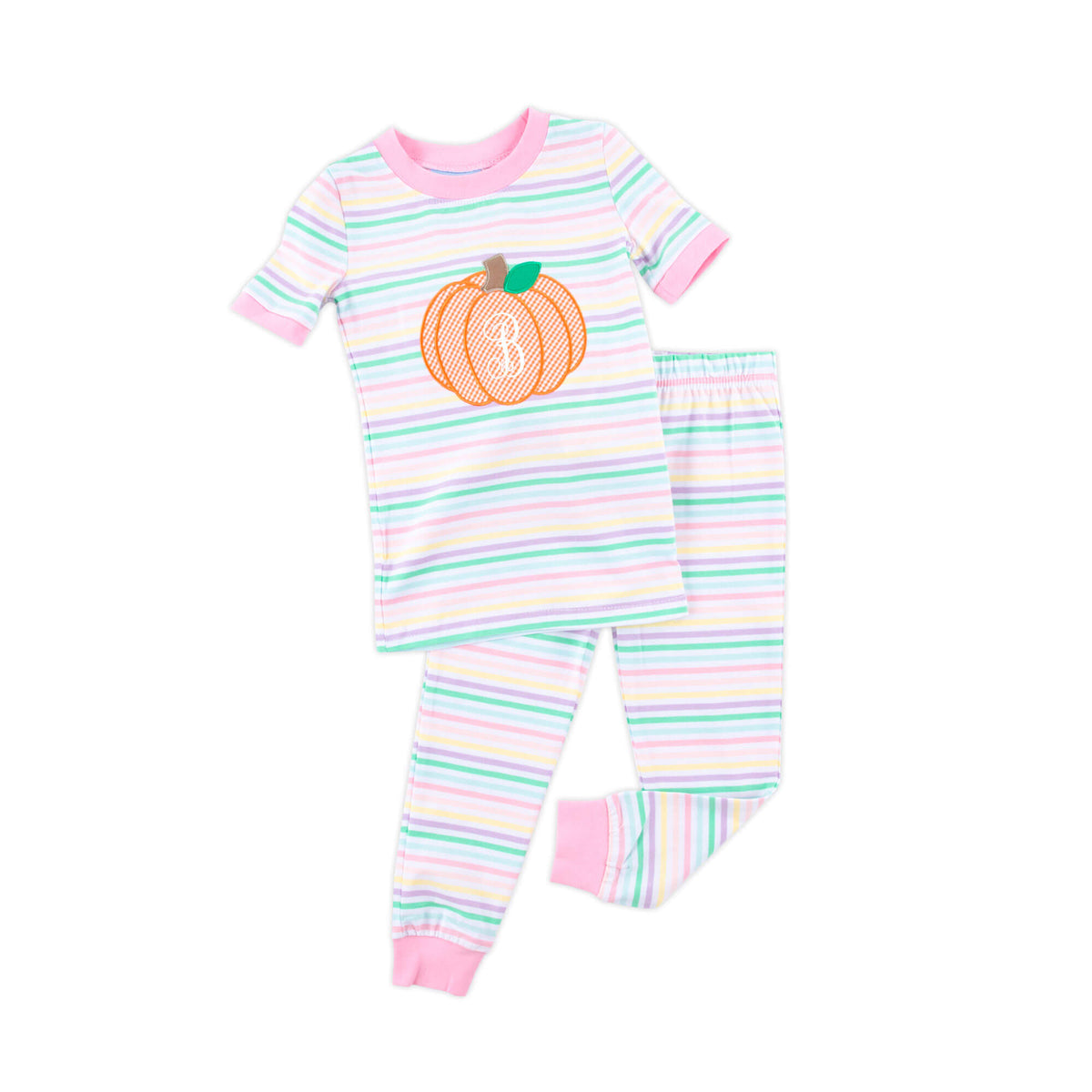 Pumpkin Applique Pastel Pink Stripe Pajamas – Classic Whimsy