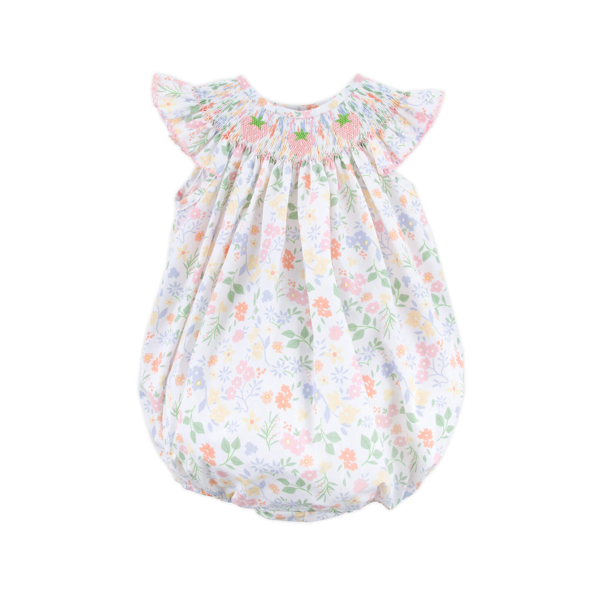 Strawberry Smocked Floral Bubble – Classic Whimsy