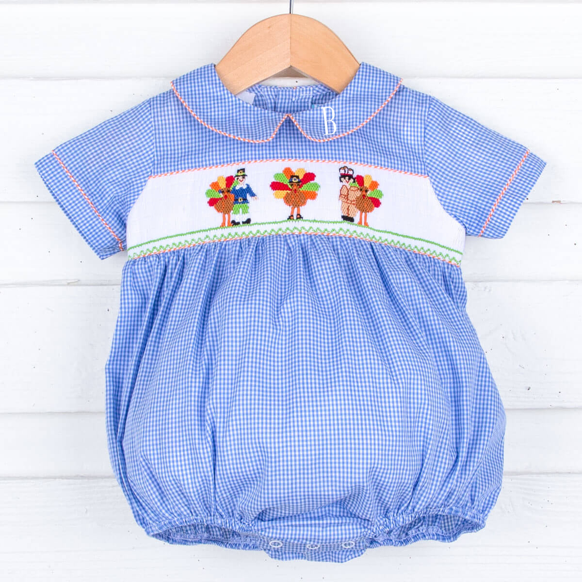 Pilgrim Turkey Blue Gingham Smocked Collared Bubble – Classic Whimsy