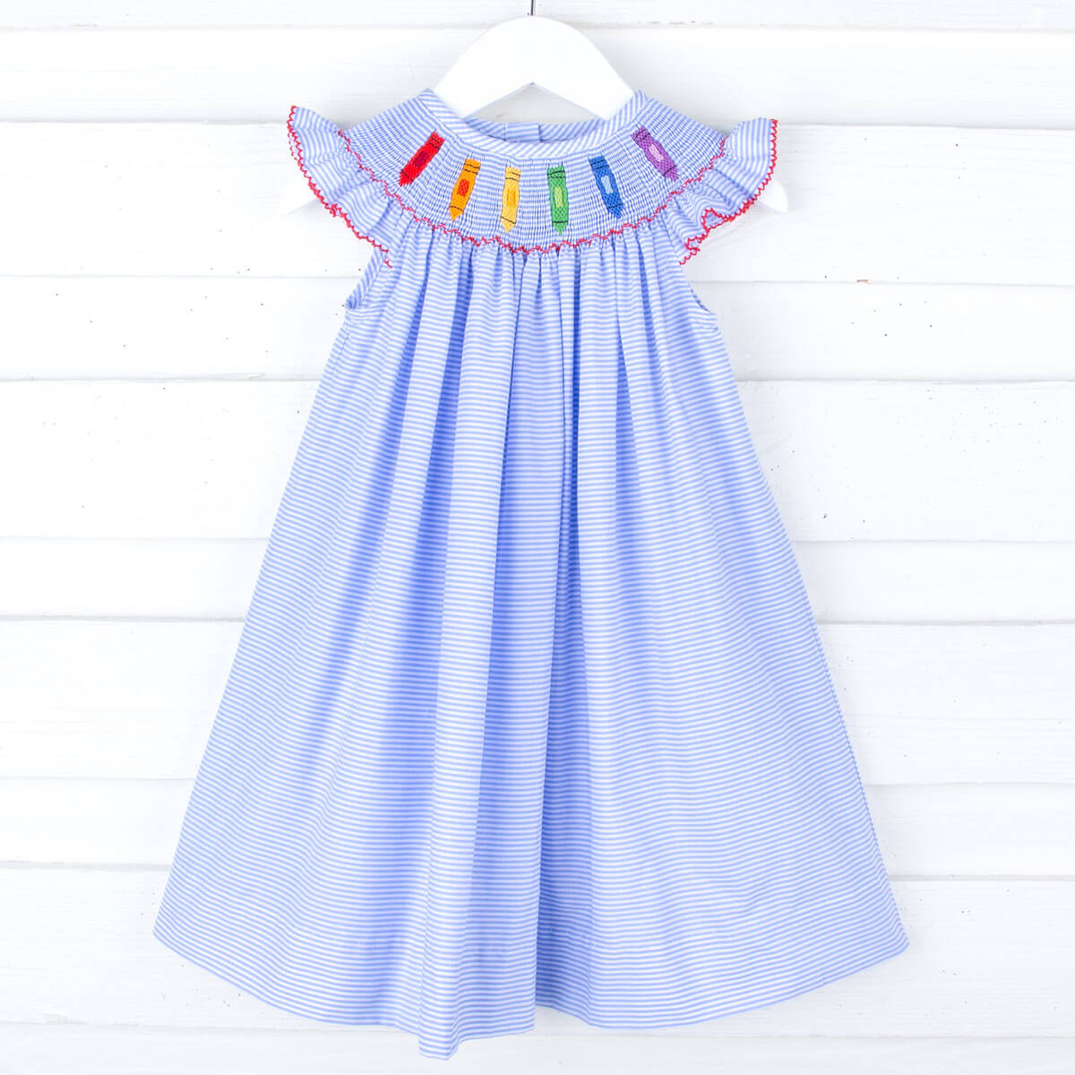 Crayon Smocked Blue Stripe Angel Sleeve Dress – Classic Whimsy