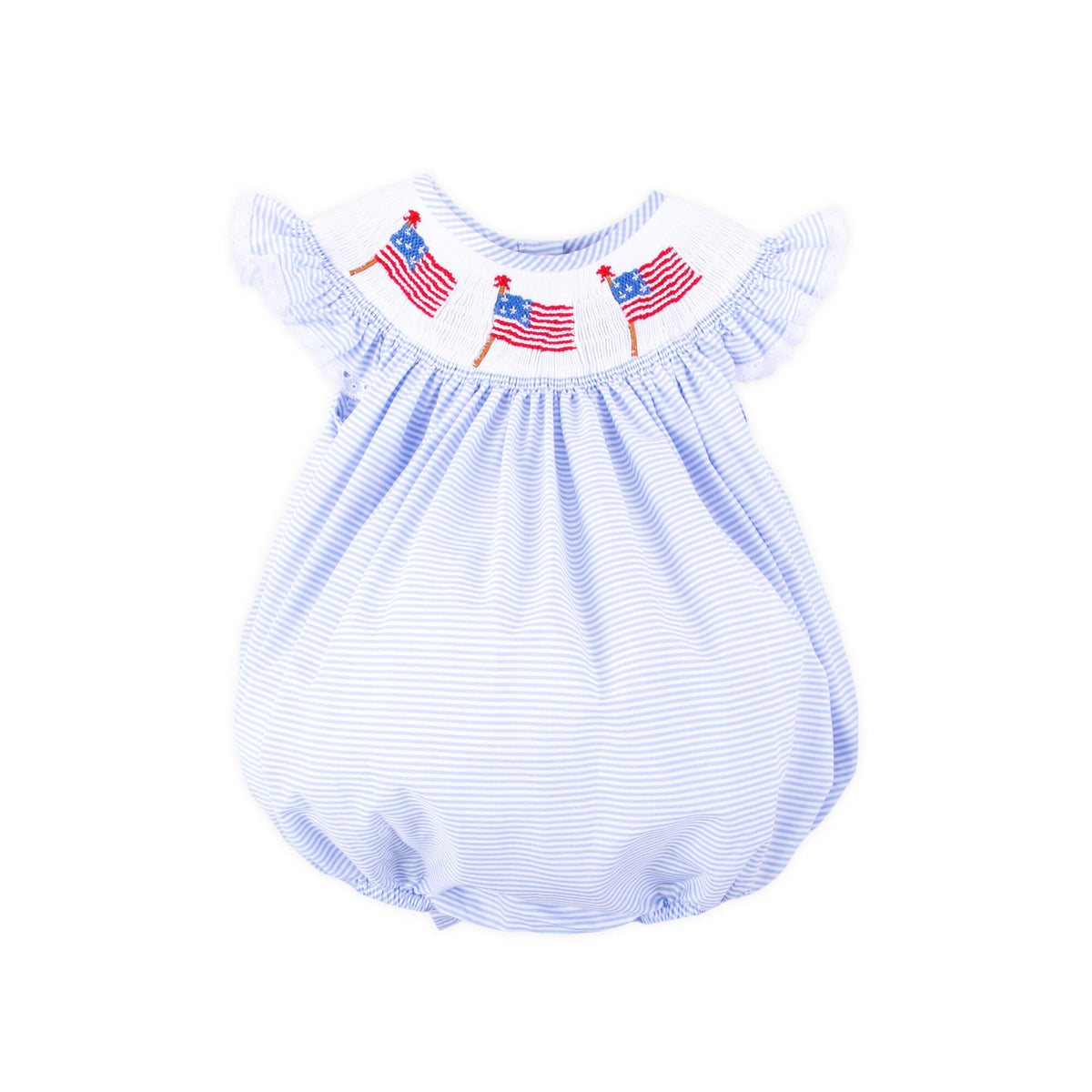 Flag Smocked Light Blue Stripe Angel Sleeve Bubble – Classic Whimsy