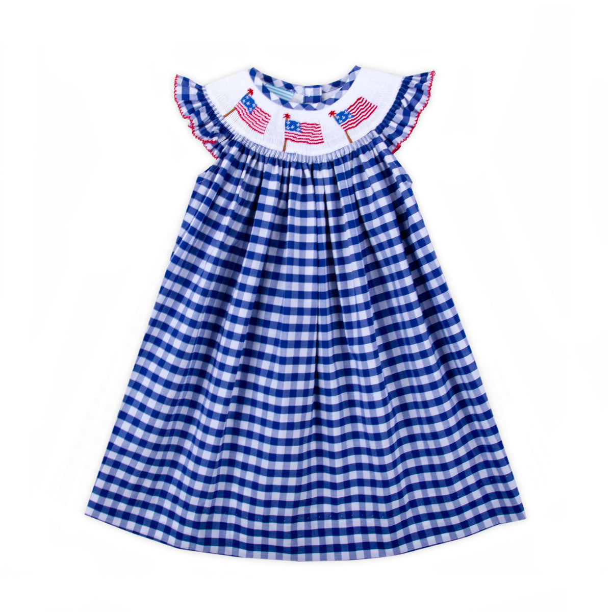 Flag Smocked Royal Check Angel Sleeve Dress – Classic Whimsy