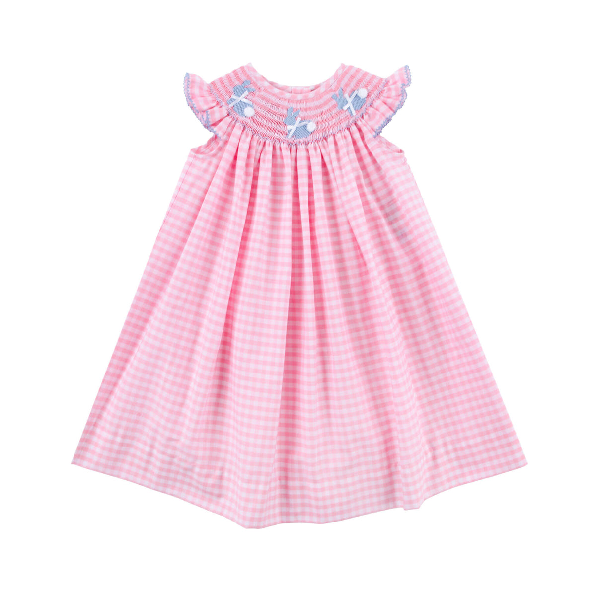 Bunnies Pink Gingham Smocked Angel Sleeve Dress – Classic Whimsy