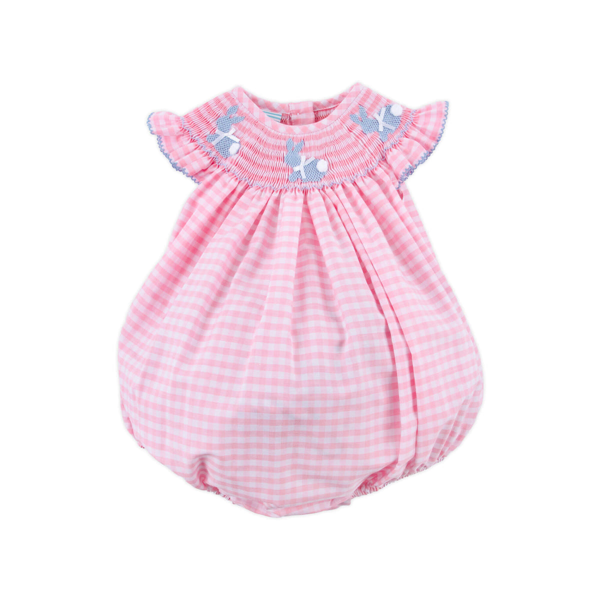Bunnies Pink Gingham Smocked Angel Sleeve Bubble – Classic Whimsy