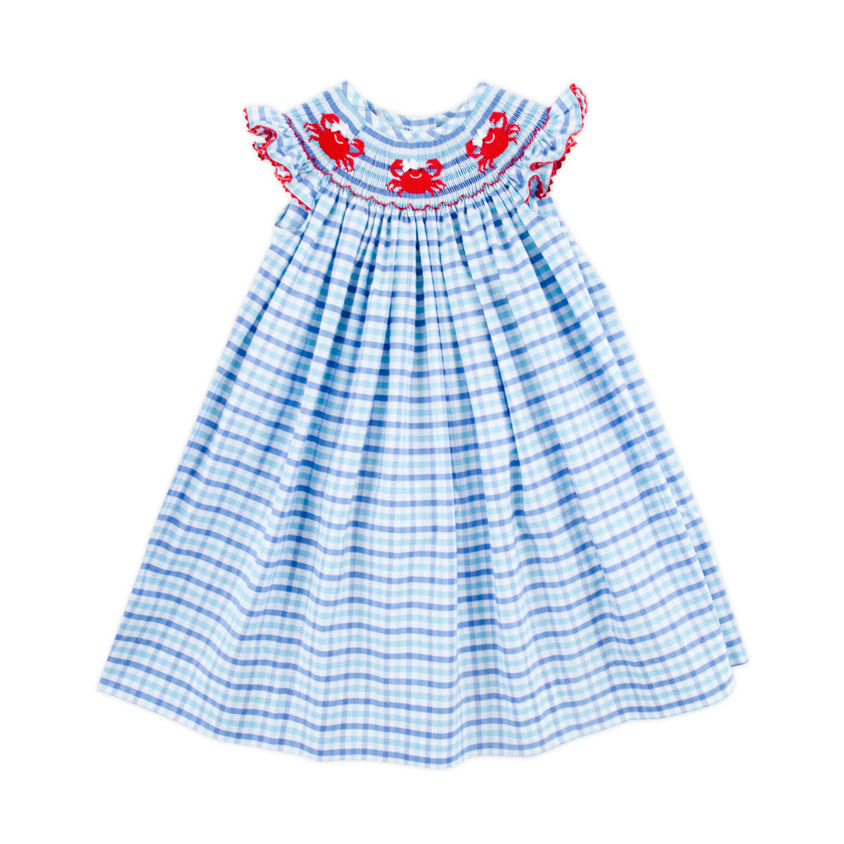 Crab Trio Smocked Blue Plaid Angel Sleeve Dress – Classic Whimsy