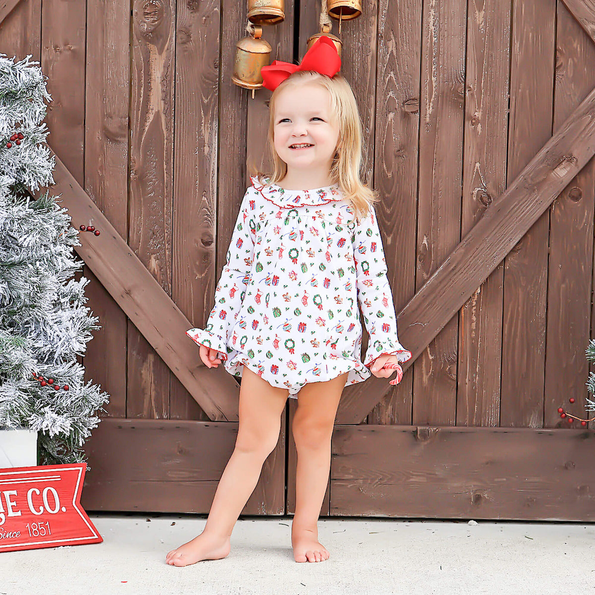 Christmas Delights Print Ruffle Collared Bubble – Classic Whimsy