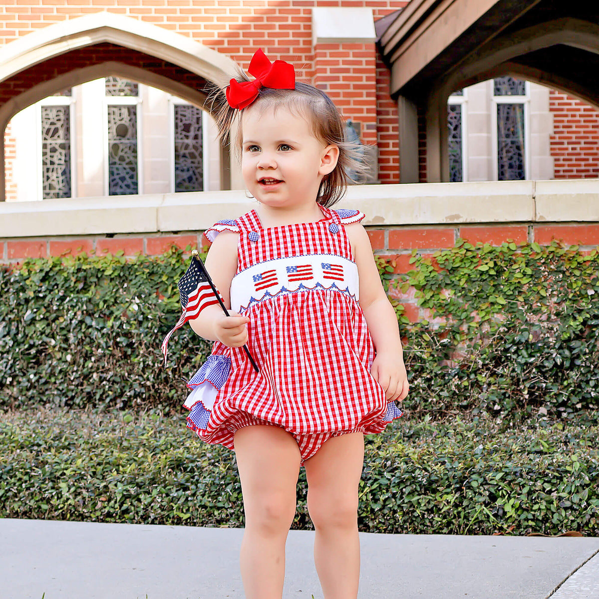 Red Check American Flag Smocked Leah Bubble – Classic Whimsy