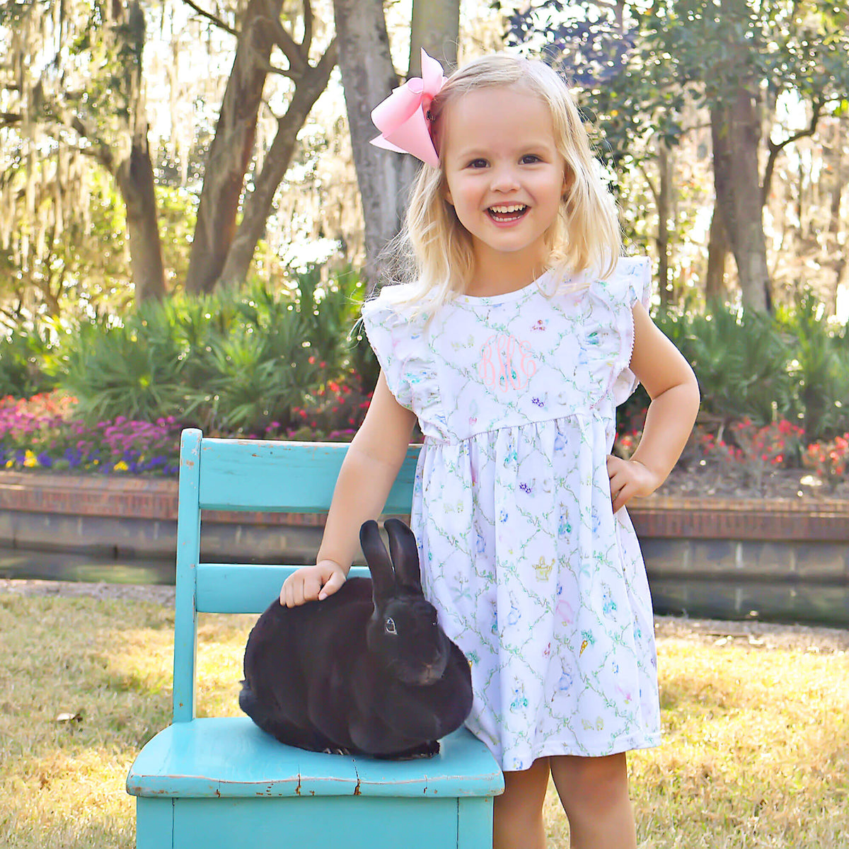 Storybook Rabbit Knit Pink Trim Double Ruffle Dress – Classic Whimsy