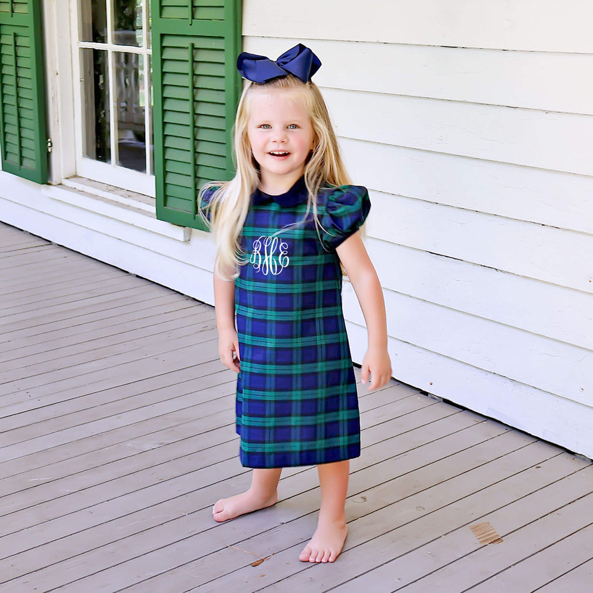 Hamilton Plaid Navy & Green Sally Dress – Classic Whimsy