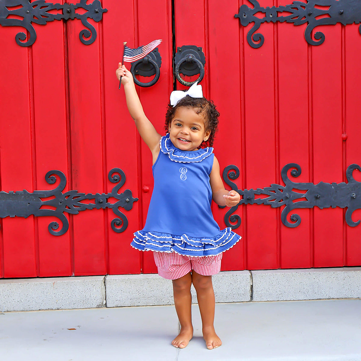 Blue Ric Rac Trim Red Gingham Short Set – Classic Whimsy