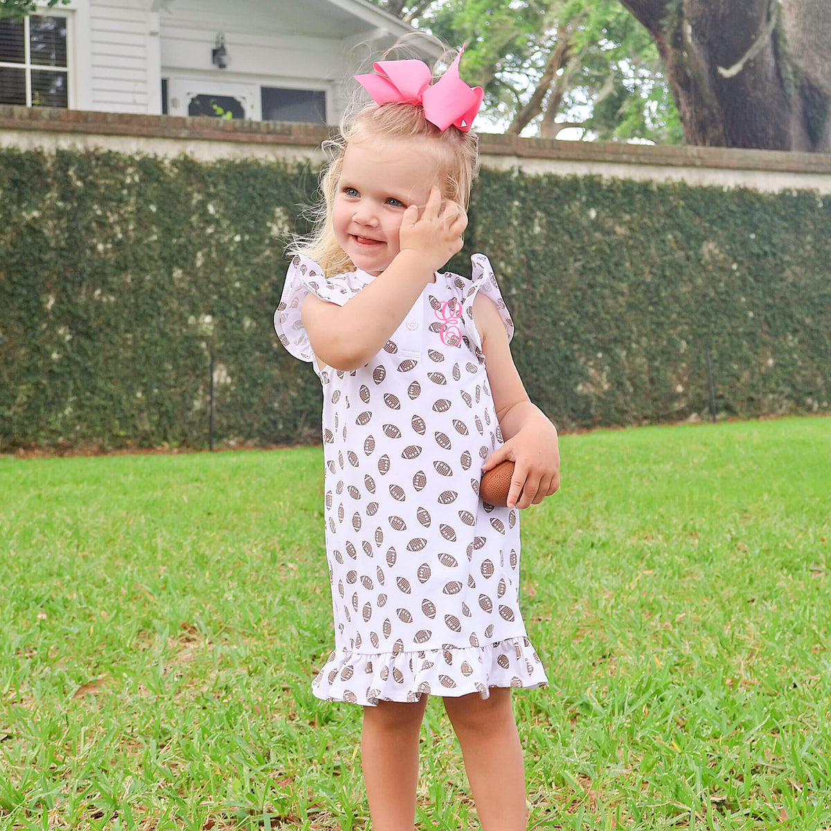 Game Day Football Print Ruffle Dress – Classic Whimsy