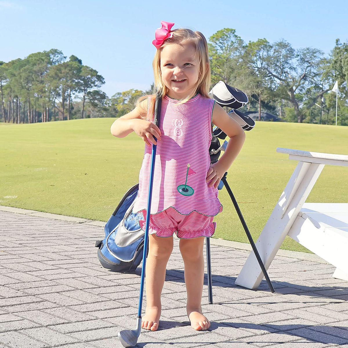 Golf Applique Pink Stripe Scalloped Bloomer Set – Classic Whimsy