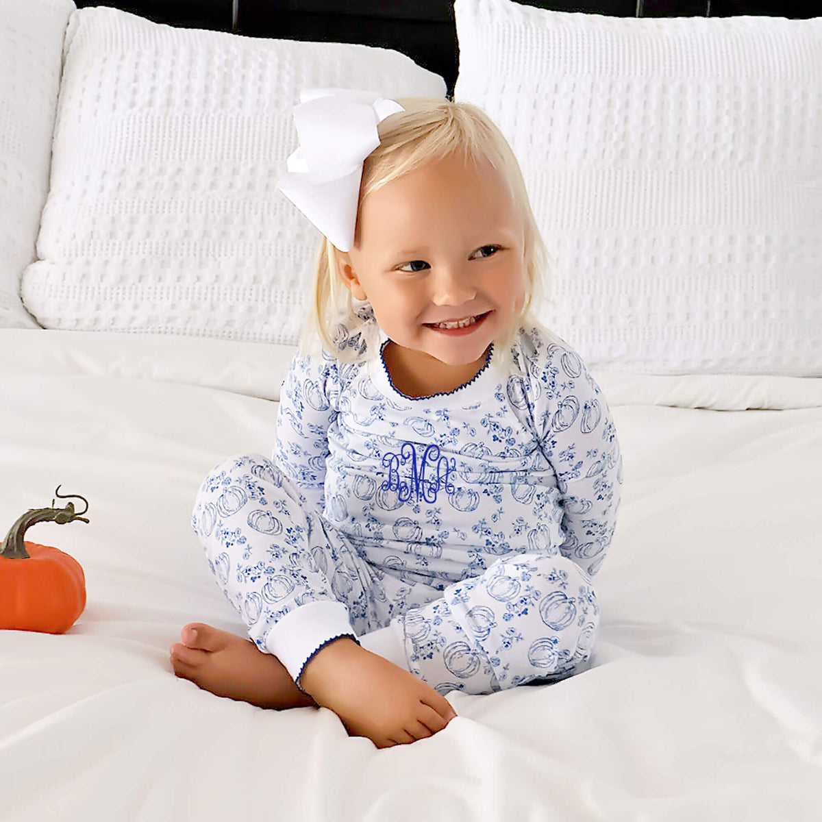 Pumpkin Royal Blue Toile Pajamas – Classic Whimsy