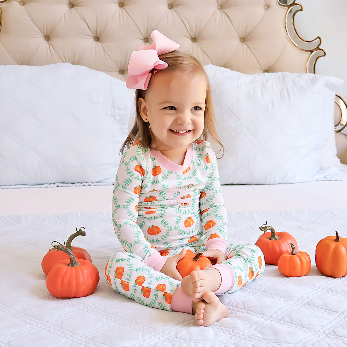 Pumpkin Print Pink Rib Pajamas – Classic Whimsy