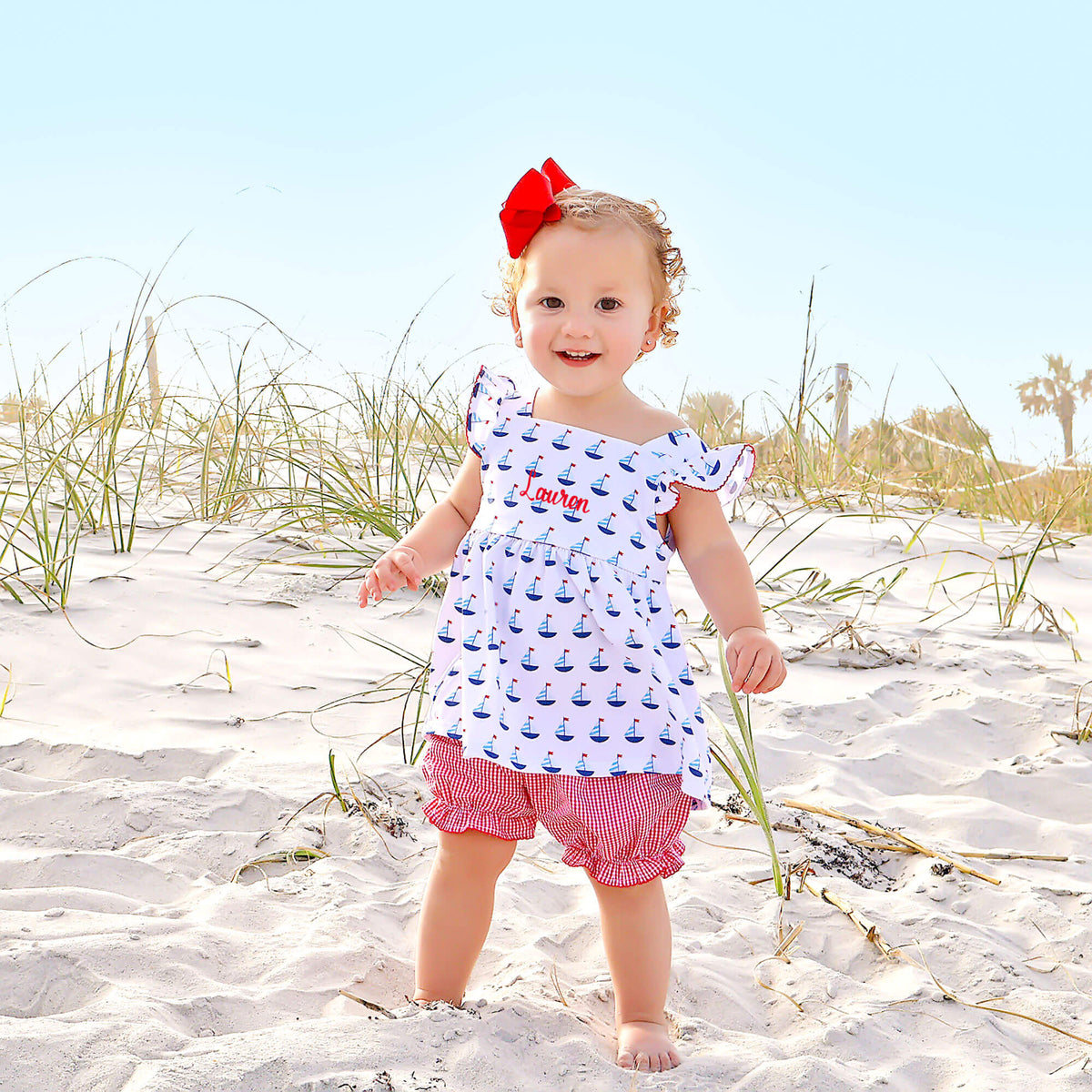 Sailboat Knit Print Flutter Sleeve Bloomer Set – Classic Whimsy