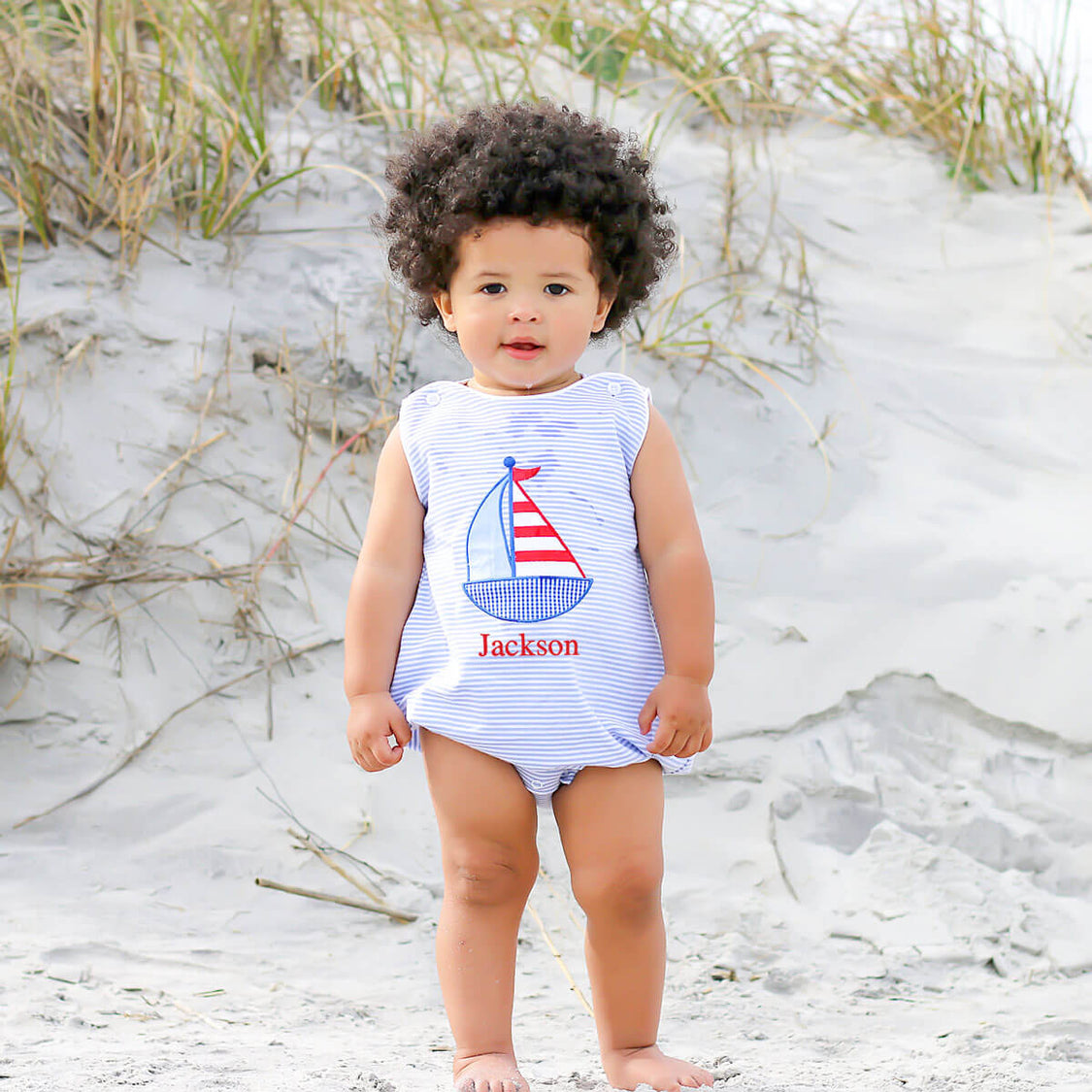 Sailboat Applique Blue Stripe Sun Bubble – Classic Whimsy