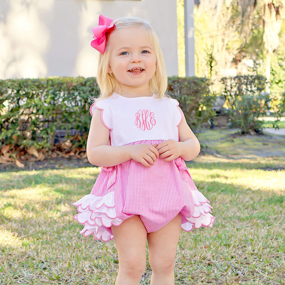 Hot Pink Gingham Scalloped Bib Side Bows Bubble – Classic Whimsy