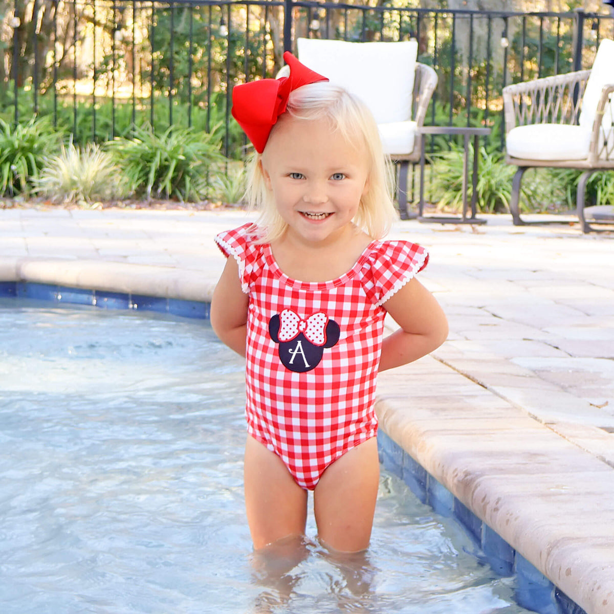 Mouse Ears Applqiue Red Gingham One Piece Swimsuit – Classic Whimsy