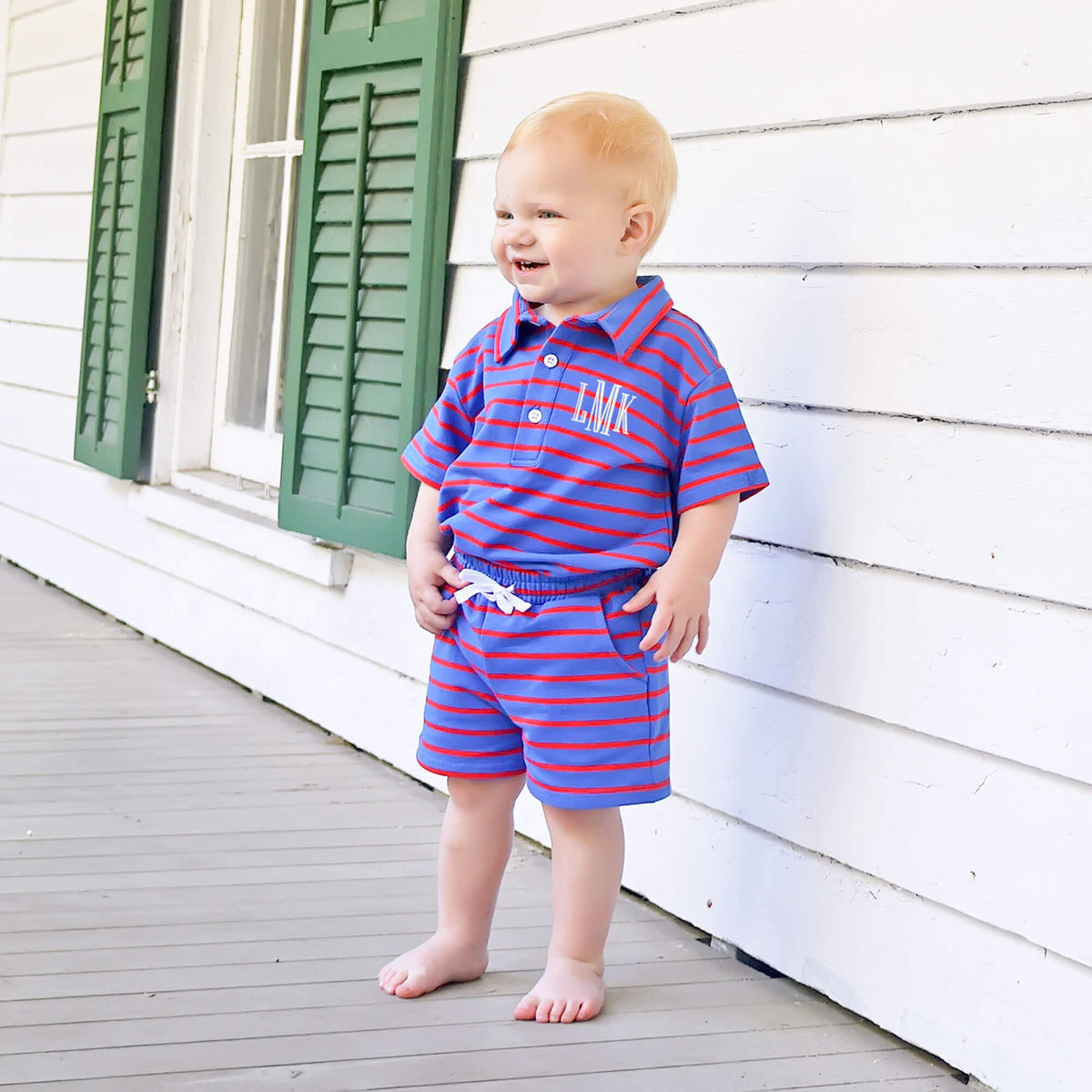 Royal Blue & Red Stripe Terry Polo Short Set – Classic Whimsy
