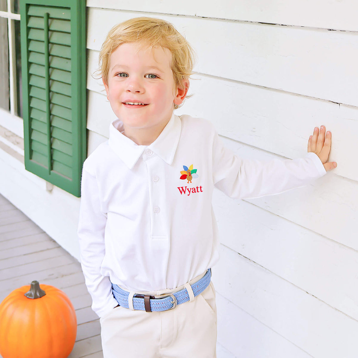 Turkey Embroidered White Long Sleeve Polo – Classic Whimsy