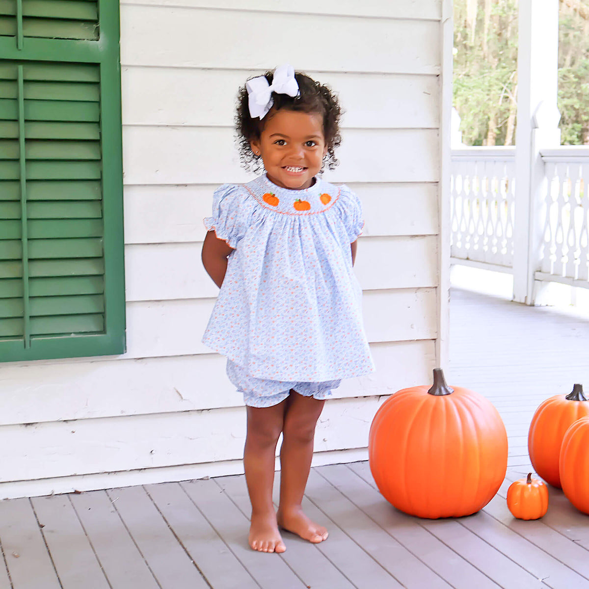 Pumpkin Smocked Floral Bishop Bloomer Set – Classic Whimsy