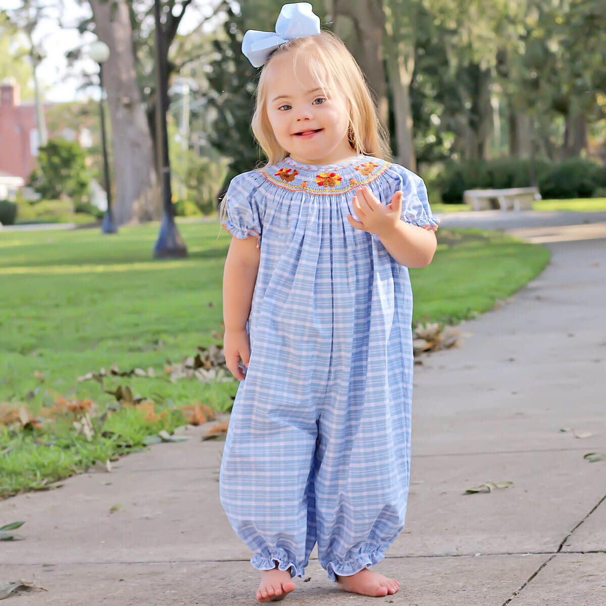 Turkey and Pumpkin Smocked Plaid Long Bubble – Classic Whimsy