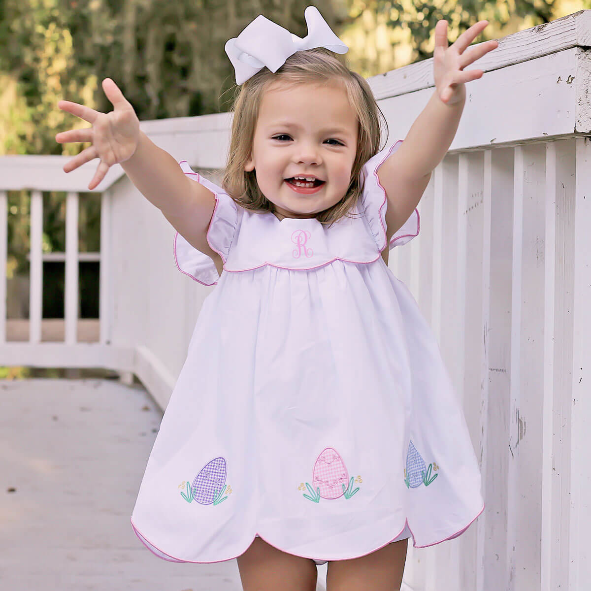 Easter Eggs Embroidered White Scalloped Skirt Bubble – Classic Whimsy