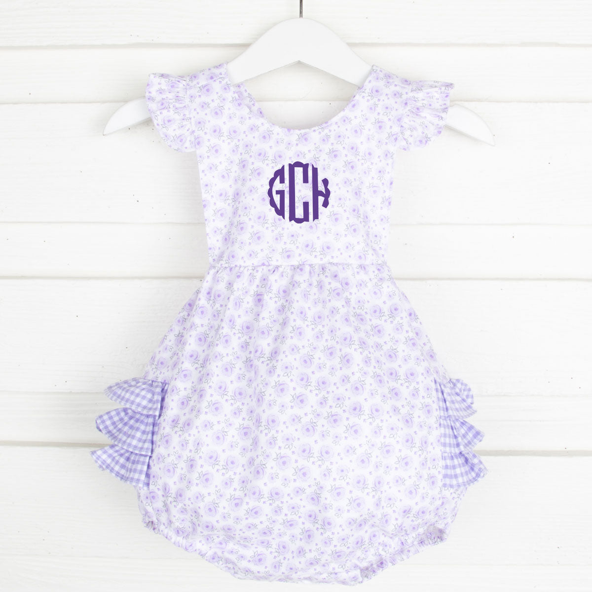 Purple Carolina Gingham Ruffle Bubble – Classic Whimsy