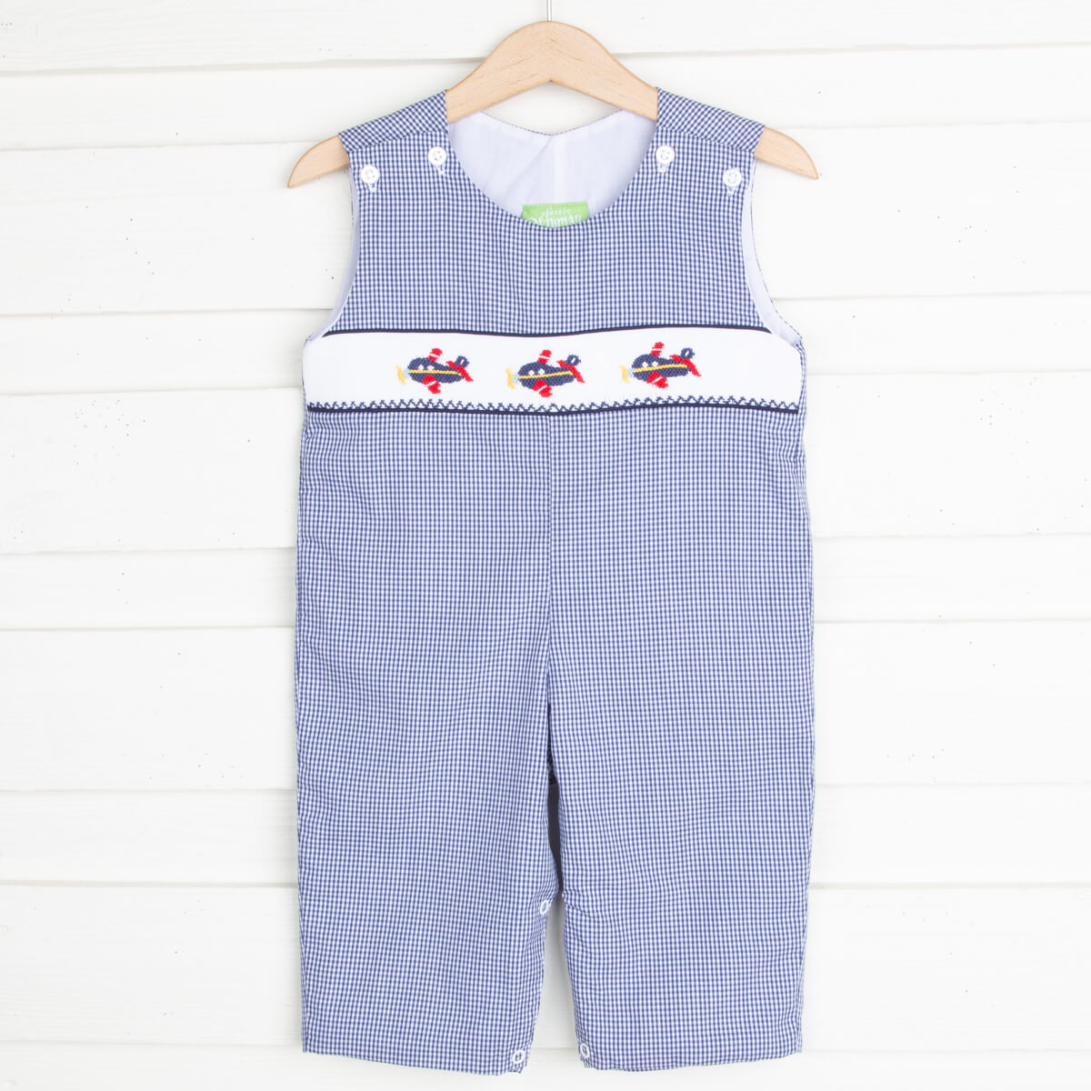 Airplane Smocked Longall Navy Gingham – Classic Whimsy