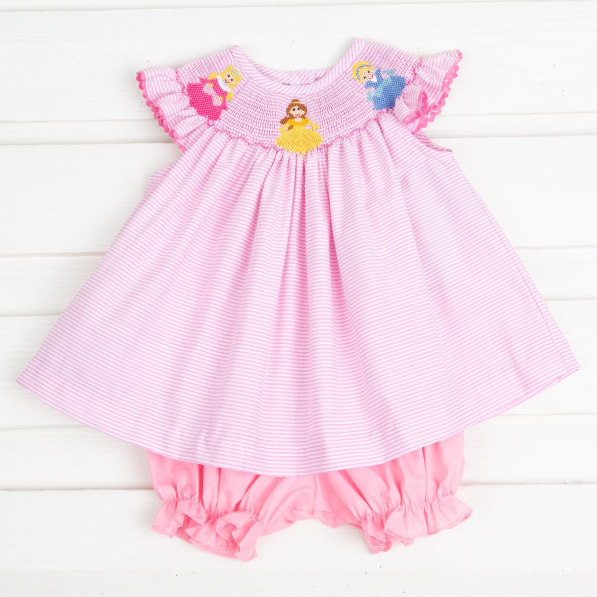 Princess Smocked Bloomer Set Light Pink Stripe – Classic Whimsy
