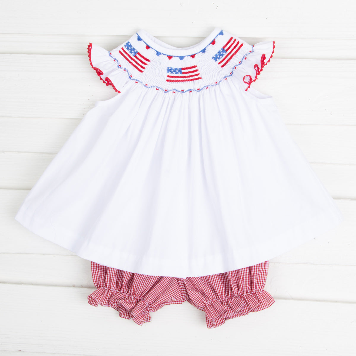 Flag Smocked Bloomer Set Solid White – Classic Whimsy