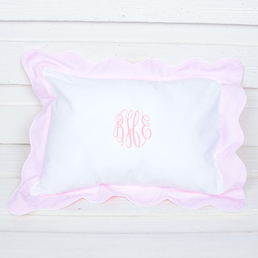 White & Pink Scalloped Monogram Pillowcase – Classic Whimsy