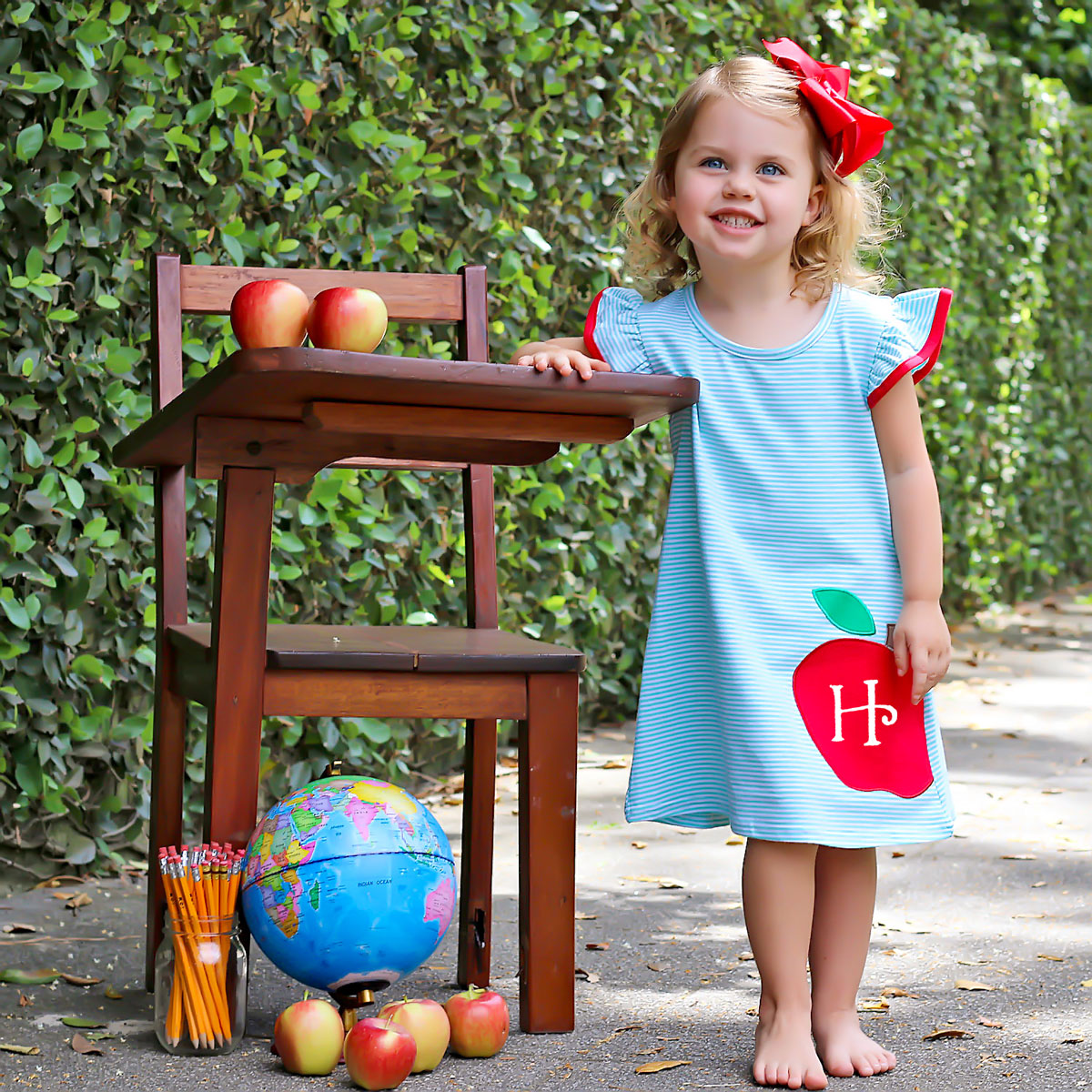 Aqua Stripe Apple Milly Dress – Classic Whimsy