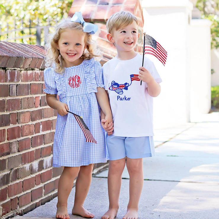 Light Blue Check Ruffle Dress – Classic Whimsy