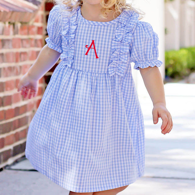 Light Blue Check Ruffle Dress – Classic Whimsy