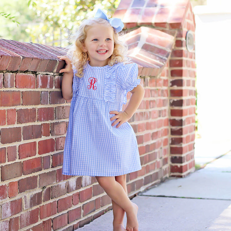 Light Blue Check Ruffle Dress – Classic Whimsy