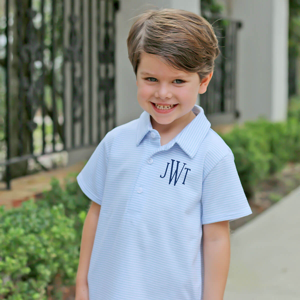 Light Blue Stripe Knit Short Sleeve Polo – Classic Whimsy